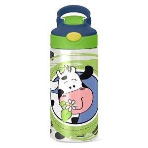 Kigai Cute Little Cow Insulated Water Bottle with Straw Lid for Kids, Vacuum Stainless Steel Metal Water Bottles for Toddlers, Leak Proof BPA-Free Water Flask Tumbler