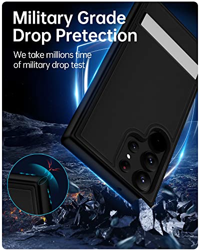 MonsGary Designed for Samsung Galaxy S23 Ultra Case with Stand [3 Kickstand Ways] [Military Shockproof Protection] Hard PC Back & Soft TPU Edge Phone Cover 6.8'' Mystic Black