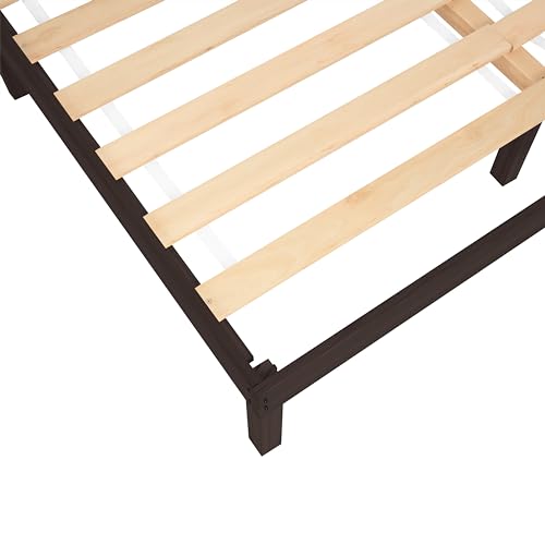 Naomi Home Lucia 14 Inch Solid Wood Platform Bed Queen Bed Frame, Pine Wood Queen Platform Bed Frame, No Squeak Bed Frame, Bed Frame Queen Size, No Box Spring Needed, Sturdy Bed Frame - Espresso