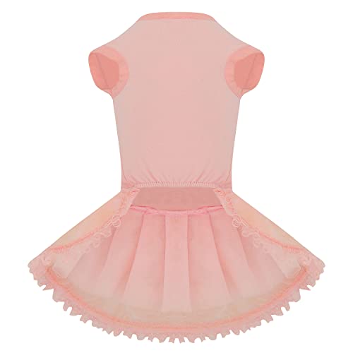 Dog Wedding Dress Breathable Tulle Tutu Doggie Apparel Skirts Clothes Pet Outfits for Small Dogs Birthday Party Dresses (Pink-Flower Girl, S)