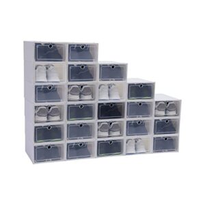 etkeghip shoe organizer shoe storage boxes, 24pcs shoe box organizer foldable storage plastic clear box stackable for small kit magazines books shoes