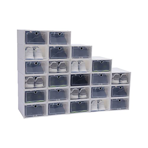 ETKEGHIP Shoe Organizer Shoe Storage Boxes, 24PCS Shoe Box Organizer Foldable Storage Plastic Clear Box Stackable For Small Kit Magazines Books Shoes