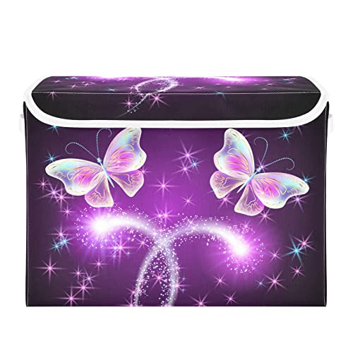 innewgogo Butterflies Firework Star Storage Bins with Lids for Organizing Foldable Storage Box With Lid with Handles Oxford Cloth Storage Cube Box for Toys