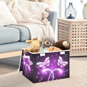 innewgogo Butterflies Firework Star Storage Bins with Lids for Organizing Foldable Storage Box With Lid with Handles Oxford Cloth Storage Cube Box for Toys