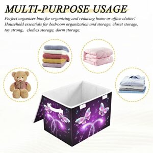 innewgogo Butterflies Firework Star Storage Bins with Lids for Organizing Foldable Storage Box With Lid with Handles Oxford Cloth Storage Cube Box for Toys