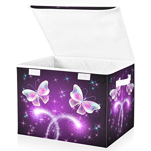 innewgogo Butterflies Firework Star Storage Bins with Lids for Organizing Foldable Storage Box With Lid with Handles Oxford Cloth Storage Cube Box for Toys