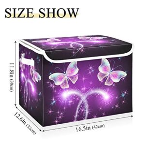 innewgogo Butterflies Firework Star Storage Bins with Lids for Organizing Foldable Storage Box With Lid with Handles Oxford Cloth Storage Cube Box for Toys