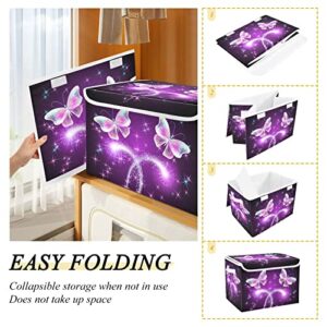 innewgogo Butterflies Firework Star Storage Bins with Lids for Organizing Foldable Storage Box With Lid with Handles Oxford Cloth Storage Cube Box for Toys