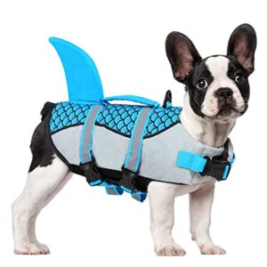 asenku dog life jackets, ripstop dog life vest with reflective strip,dog shark life jackets dog lifesavers swimsuits for swimming boating, blue shark s