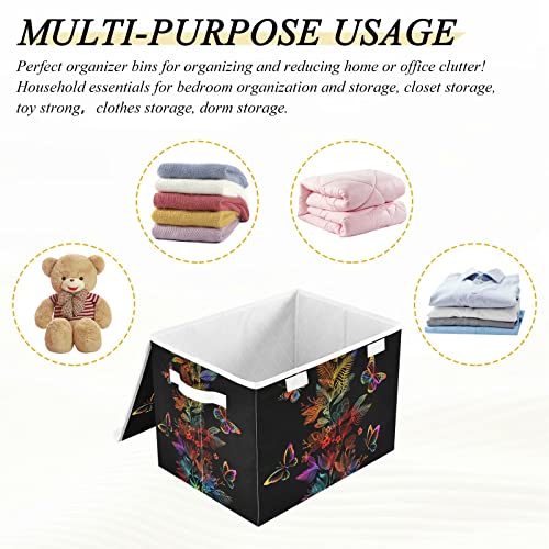 innewgogo Floral Butterfly Storage Bins with Lids for Organizing Large Collapsible Storage Bins with Handles Oxford Cloth Storage Cube Box for Car