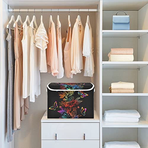 innewgogo Floral Butterfly Storage Bins with Lids for Organizing Large Collapsible Storage Bins with Handles Oxford Cloth Storage Cube Box for Car