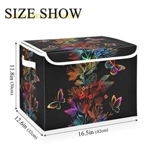 innewgogo Floral Butterfly Storage Bins with Lids for Organizing Large Collapsible Storage Bins with Handles Oxford Cloth Storage Cube Box for Car