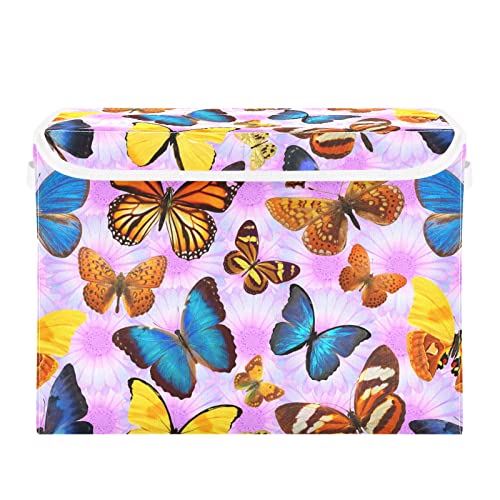 innewgogo Butterflies Violet Flowers Storage Bins with Lids for Organizing Baskets Cube with Cover with Handles Oxford Cloth Storage Cube Box for Clothes