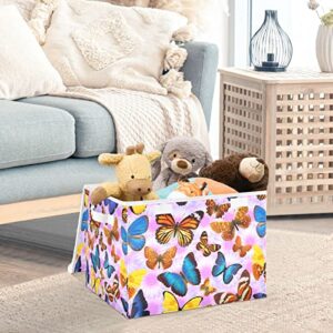 innewgogo Butterflies Violet Flowers Storage Bins with Lids for Organizing Baskets Cube with Cover with Handles Oxford Cloth Storage Cube Box for Clothes