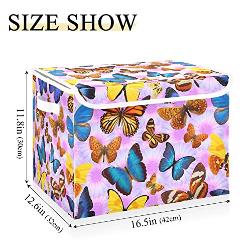 innewgogo Butterflies Violet Flowers Storage Bins with Lids for Organizing Baskets Cube with Cover with Handles Oxford Cloth Storage Cube Box for Clothes