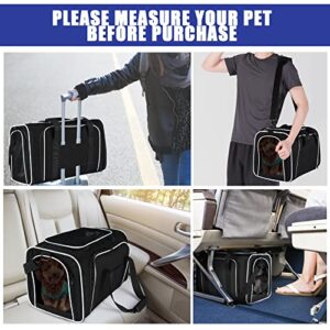 VKYSTAR Airline Approved Pet Carrier, Soft Sided Portable Pet Travel Carrier 2 Sides Expandable Cat Carrier with Removable Fleece Pad,Safety Leash and Shoulder Strap,Dog and Small Animal(Black)