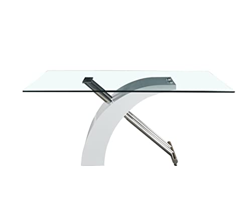 63" Contemporary Rectangular Tempered Glass Dining Table with X-Shape Pedestal Base Mid-Century Rectangular Kitchen Dining Room Table for Dining Room Home Office Meeting Table (White- X Base)