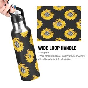 Oarencol Buffalo Sunflower Water Bottle Plaid Floral Stainless Steel Vacuum Insulated Thermos with Straw Lid 20 Oz