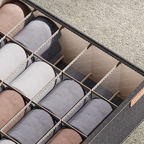 L-in HOME Sock Underwear Organizer Dividers Drawer Organizers Fabric Foldable Cabinet Closet Organizers and Storage Boxes for Storing Socks,Bras,Underwear, Ties 4 Pack(6+20+20+1 Cell, Gray)