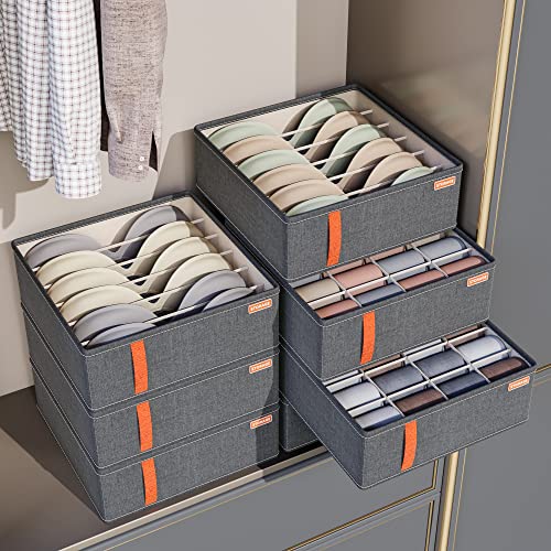 L-in HOME Sock Underwear Organizer Dividers Drawer Organizers Fabric Foldable Cabinet Closet Organizers and Storage Boxes for Storing Socks,Bras,Underwear, Ties 4 Pack(6+20+20+1 Cell, Gray)