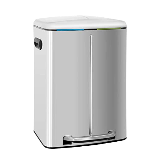 NChanmar Trash Can, Dual Trash Can for Recycling 40L/10 Gallon Stainless Steel Garbarge Can Foot Pedal Metal Trash Can with Lid Rubbish Bin for Home Office