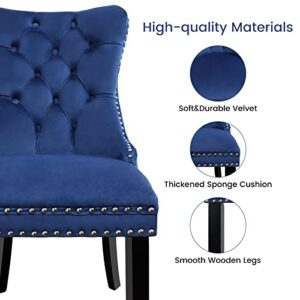 Wonder Comfort Velvet Upholstered with Nailhead Back and Ring Pull Trim Solid Wood Dining Chairs Set of 2, 19.724.437.4, Blue