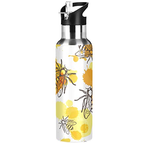 Oarencol Bee Honeycombs Honey Water Bottle Stainless Steel Vacuum Insulated Thermos with Straw Lid 20 Oz