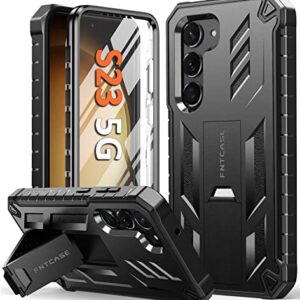 FNTCASE for Samsung Galaxy-S23 Protective Case: Dual-Layer Rugged Shockproof Cell Phone Cover with Built-in Screen Protector & Kickstand|Military Drop Proof Full Protection Bumper Cases 6.1'' Black