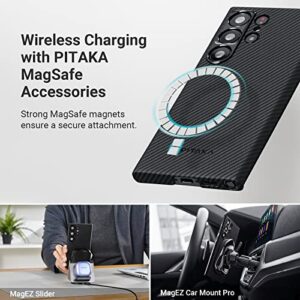 PITAKA Case for Samsung Galaxy S23 Ultra, 6.8 Inch, Compatible with MagSafe, Slim & Light Samsung Galaxy S23 Ultra Case, 600D Aramid Fiber Made [MagEZ Case 3 - Black/Grey(Twill)]