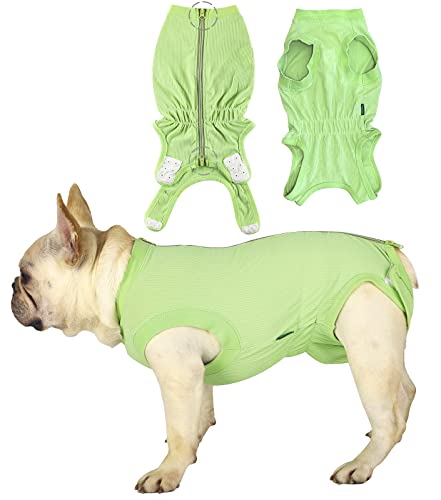 Sychien Dog Recovery Suit Large for Female Spay,Male Post Surgery Recovery Combed Cotton Bodysuit,Green XXL