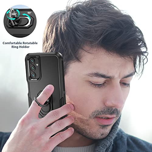 FNTCASE for Samsung Galaxy A14 5G Case: Dual Layer Shockproof Magnetic Kickstand Cell Phone Cover Protective with Rugged Ring Holder & Screen Protector Military Heavy Duty, 6.6inch, 2023 (Matte Black)