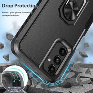 FNTCASE for Samsung Galaxy A14 5G Case: Dual Layer Shockproof Magnetic Kickstand Cell Phone Cover Protective with Rugged Ring Holder & Screen Protector Military Heavy Duty, 6.6inch, 2023 (Matte Black)