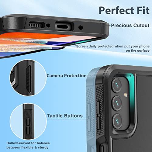 FNTCASE for Samsung Galaxy A14 5G Case: Dual Layer Shockproof Magnetic Kickstand Cell Phone Cover Protective with Rugged Ring Holder & Screen Protector Military Heavy Duty, 6.6inch, 2023 (Matte Black)