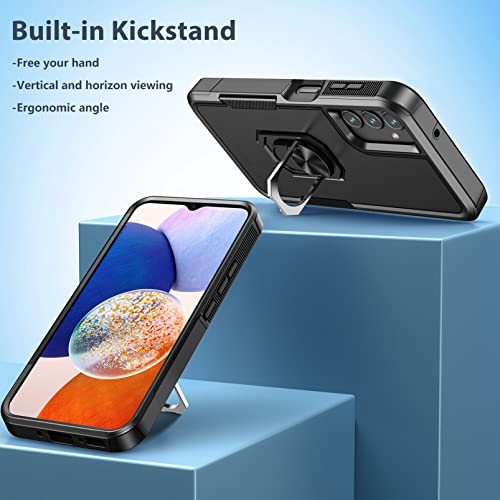 FNTCASE for Samsung Galaxy A14 5G Case: Dual Layer Shockproof Magnetic Kickstand Cell Phone Cover Protective with Rugged Ring Holder & Screen Protector Military Heavy Duty, 6.6inch, 2023 (Matte Black)