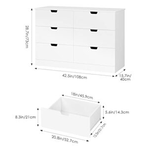 FOTOSOK 6 Drawer Dresser Double Dresser, White Dresser Modern Dresser 6 Chest of Drawers, Wood Storage Organizer Dresser with Cut-Out Handles for Home, Large Drawer Capacity