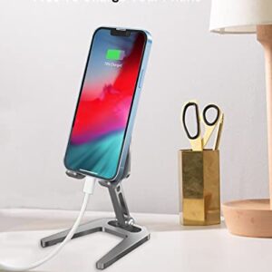 MOYONTE Foldable Cell Phone Stand, Mobile Phone Holder for Desk, Adjustable Desktop Phone Holder, Compatible with iPhone 14 13 Pro Max Mini 12 11 and More 4-10'' Smart Phones/Tablets (Silver)