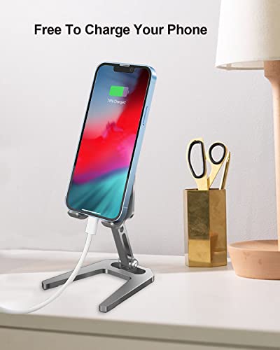 MOYONTE Foldable Cell Phone Stand, Mobile Phone Holder for Desk, Adjustable Desktop Phone Holder, Compatible with iPhone 14 13 Pro Max Mini 12 11 and More 4-10'' Smart Phones/Tablets (Silver)