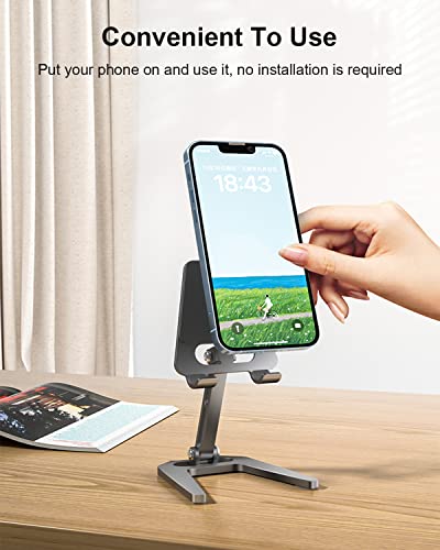 MOYONTE Foldable Cell Phone Stand, Mobile Phone Holder for Desk, Adjustable Desktop Phone Holder, Compatible with iPhone 14 13 Pro Max Mini 12 11 and More 4-10'' Smart Phones/Tablets (Silver)