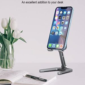 MOYONTE Foldable Cell Phone Stand, Mobile Phone Holder for Desk, Adjustable Desktop Phone Holder, Compatible with iPhone 14 13 Pro Max Mini 12 11 and More 4-10'' Smart Phones/Tablets (Silver)