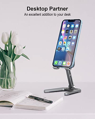 MOYONTE Foldable Cell Phone Stand, Mobile Phone Holder for Desk, Adjustable Desktop Phone Holder, Compatible with iPhone 14 13 Pro Max Mini 12 11 and More 4-10'' Smart Phones/Tablets (Silver)