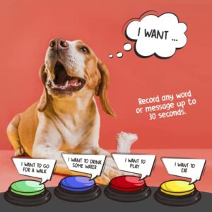 Dog Buttons for Communication – Talking Pet Button Set – Teach Dogs to Communicate – Train Pets with Recordable Voice Commands – Connect, Bond & Have Fun – Colorful Behaviour Aids for Puppies