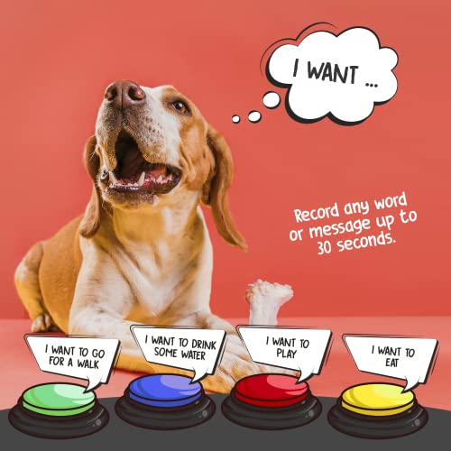 Dog Buttons for Communication – Talking Pet Button Set – Teach Dogs to Communicate – Train Pets with Recordable Voice Commands – Connect, Bond & Have Fun – Colorful Behaviour Aids for Puppies