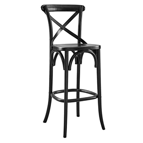 Modway Gear X-Back Wood Bar Stool in Black