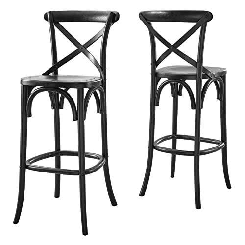 Modway Gear X-Back Wood Bar Stool in Black