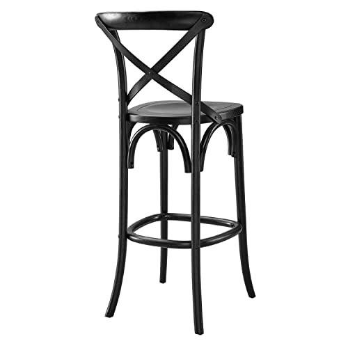 Modway Gear X-Back Wood Bar Stool in Black