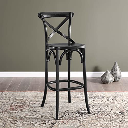 Modway Gear X-Back Wood Bar Stool in Black