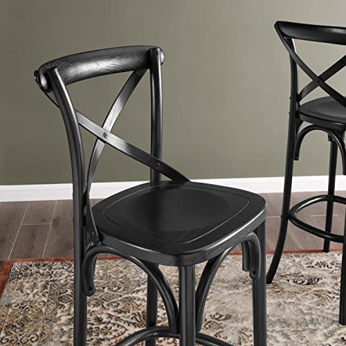 Modway Gear X-Back Wood Bar Stool in Black