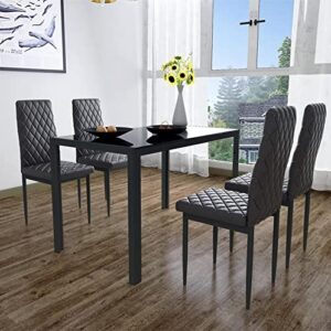 DFONCE 5-Piece Kitchen Dining Table Set Dining Table Set with Glass Tabletop PU Leather Chairs Dining Table Set for 4 for Dining Room Kitchen Dinette and Compact Spac Black