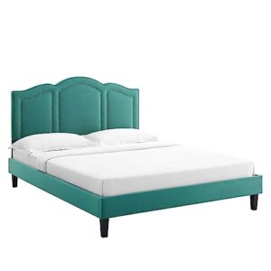 modway mod-6579-tea emerson performance velvet queen bed, teal platform