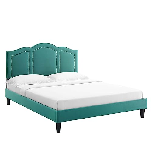 Modway MOD-6579-TEA Emerson Performance Velvet Queen Bed, Teal Platform